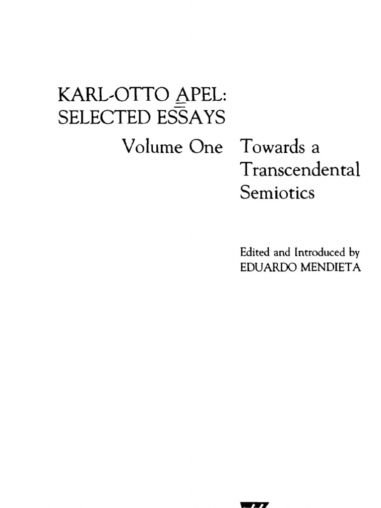 Apel, Karl-Otto - Selected Essays Vol 1 (Towards A Transcendental ...