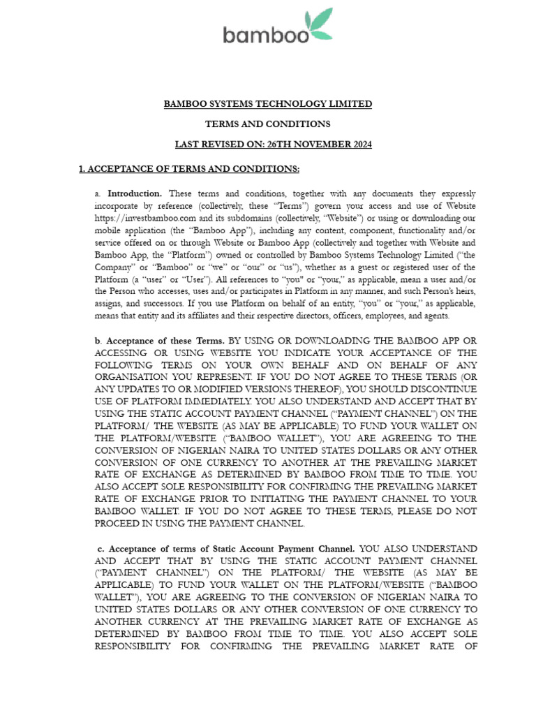 Bamboo Systems Terms and Conditions | PDF | Http Cookie | Computer Security