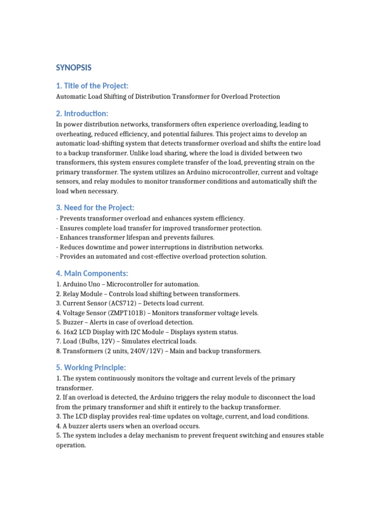 Automatic Load Shifting Synopsis | PDF | Transformer | Automation
