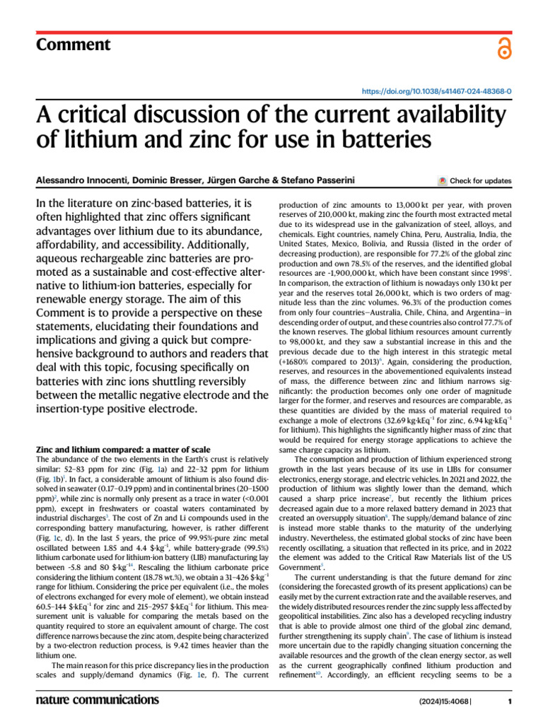 A Critical Discussion of The Current Availability of Lithium and Zinc ...