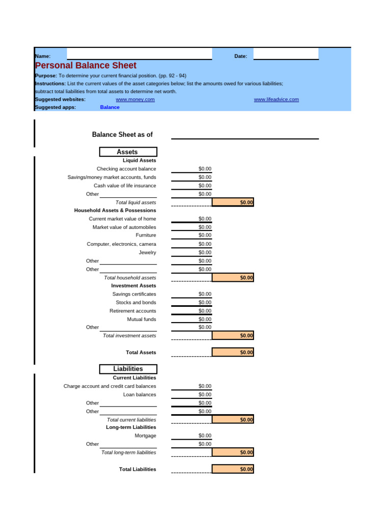 2 Balance Sheet (Template) | PDF | Balance Sheet | Net Worth