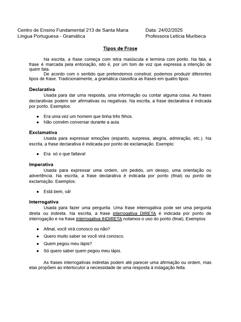 Aula II - Tipos de Frase | PDF
