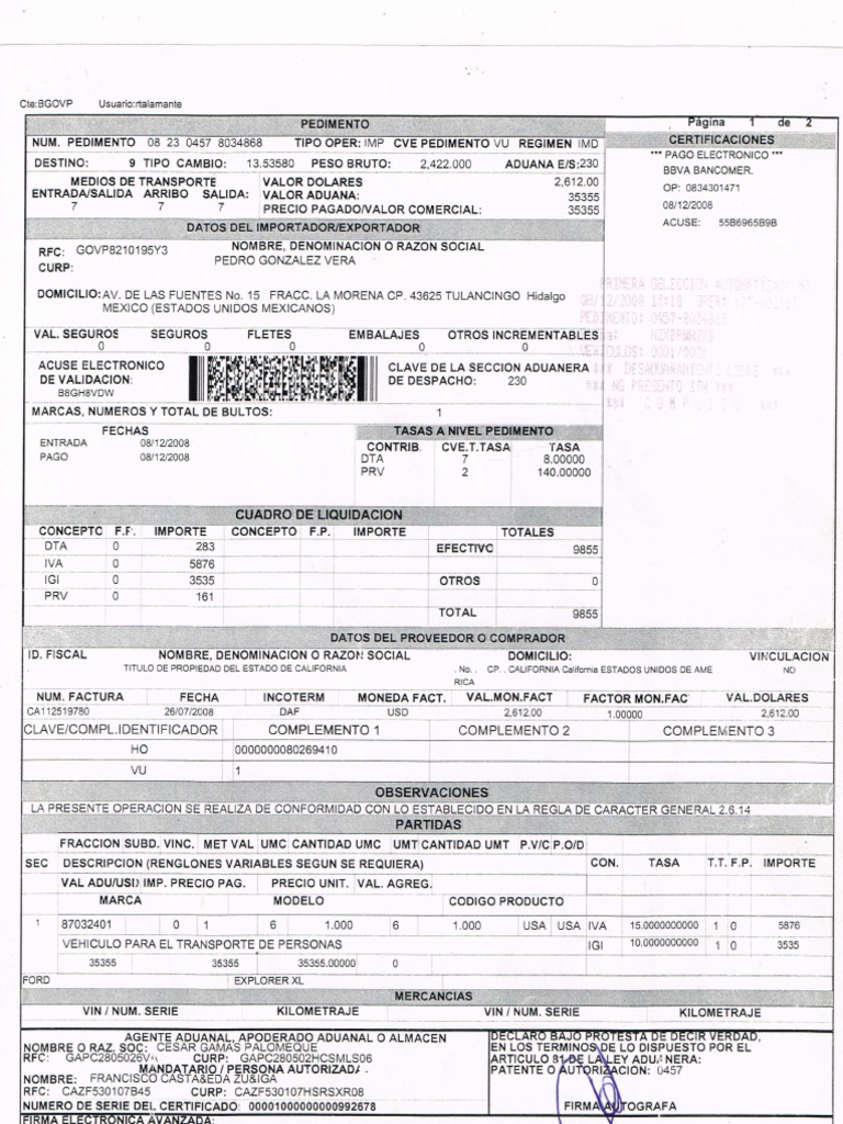 Pedimento 1 Explorer | PDF