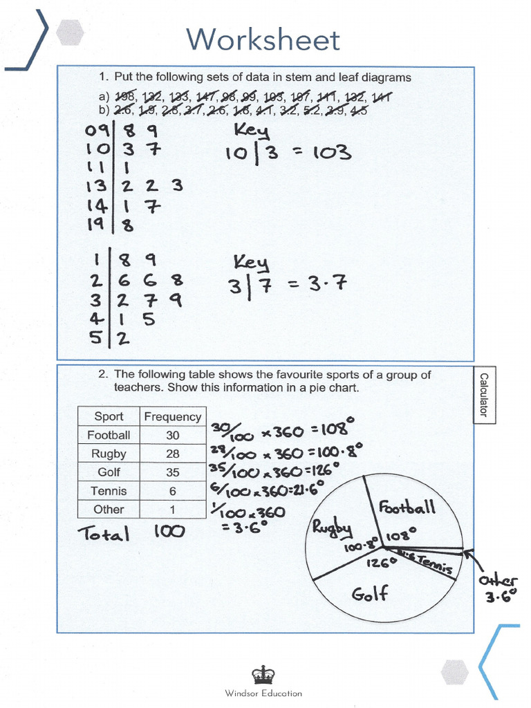 16 - Solutions-Stem-and-Leaf-Diagrams-Pie-Charts | PDF