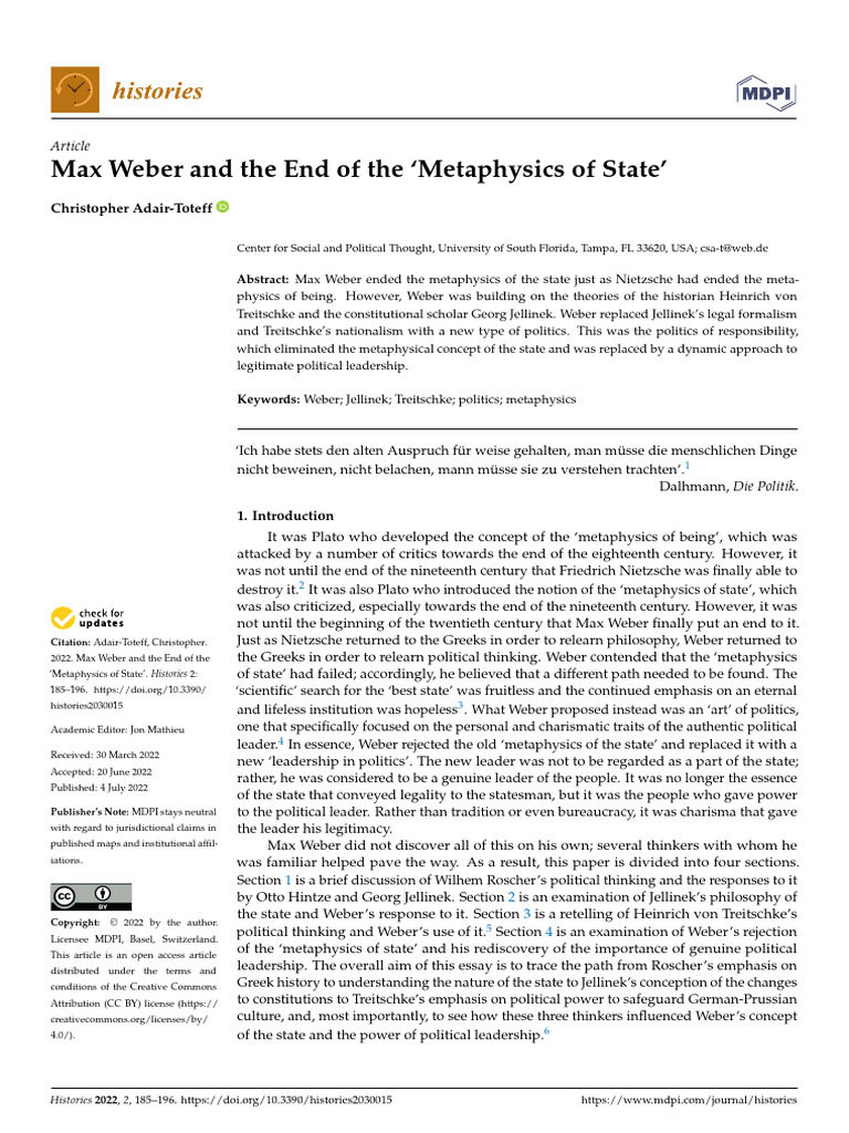 Adair-Toteff - Weber and The End of The Metaphysics of State | PDF ...