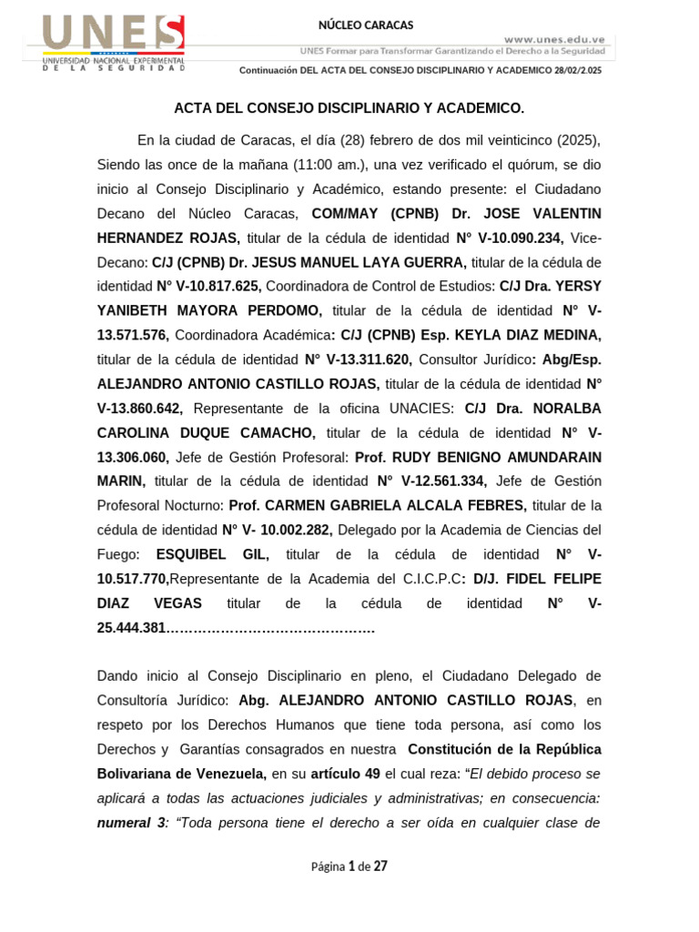Acta Del 2do Consejo Disciplinario 2025 Nocturno | PDF | Debido al proceso | Justicia