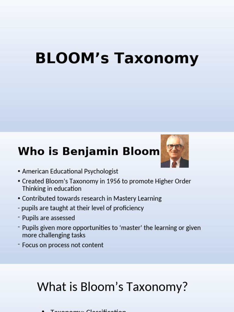 Blooms Taxonomy Presentation | PDF | Curriculum | Learning