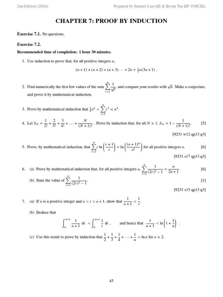 A-Level Induction Proof Exercises | PDF | Mathematical Proof | Number ...