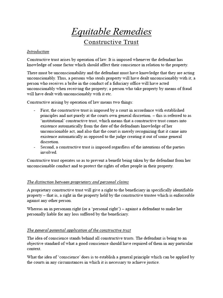 Equitable Remedies - Constructive Trust | PDF | English Trust Law ...