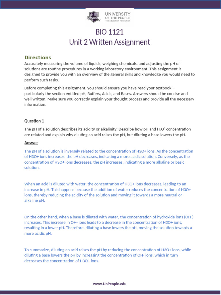 Bio 1121 Unit 2 Written Assignment Pdf Mole Unit Ph