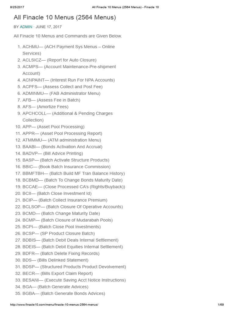 All Finacle 10 Menus (2564 Menus) - Finacle 10 | PDF | Menu | Menu ...
