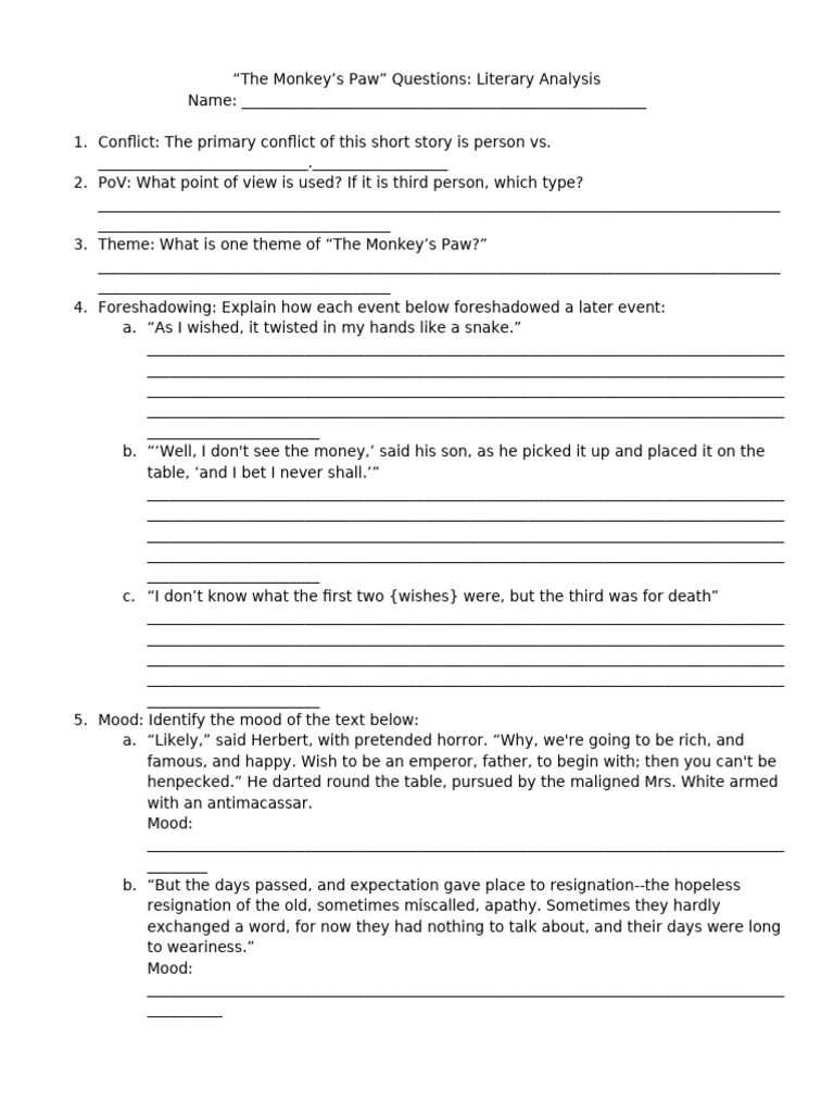 Analyzing Foreshadowing in "The Monkey's Paw" | PDF