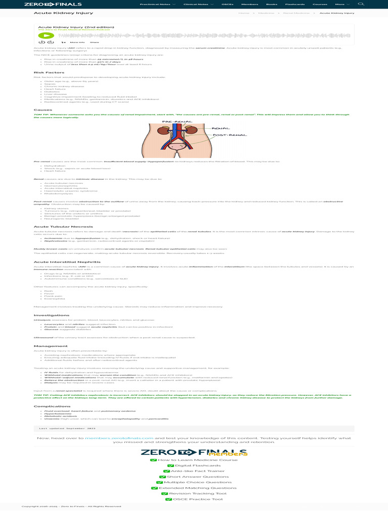 Acute Kidney Injury Overview | PDF | Kidney | Urinary System