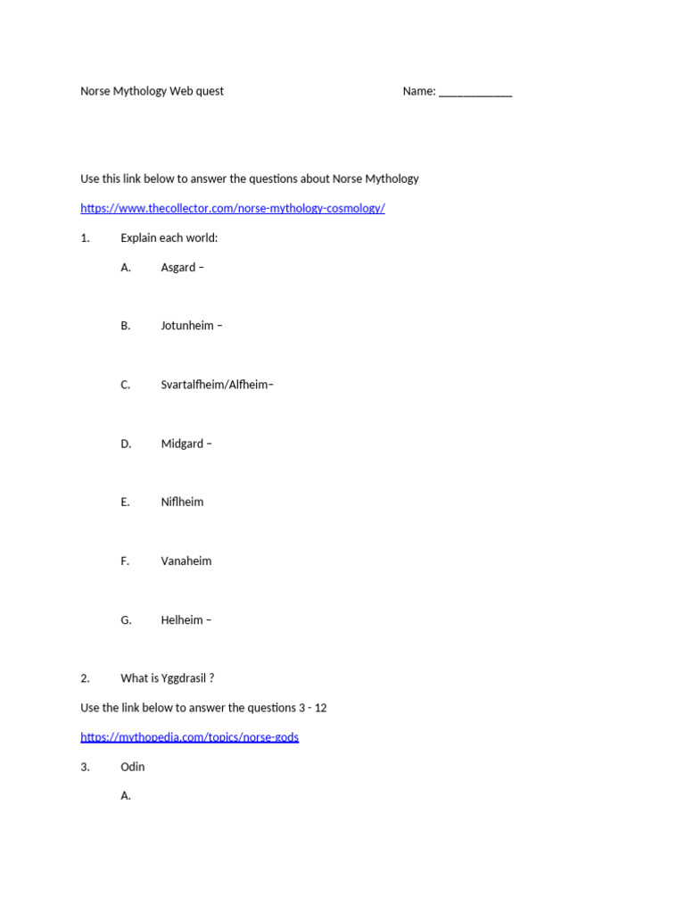 Norse Mythology Web Quest | PDF