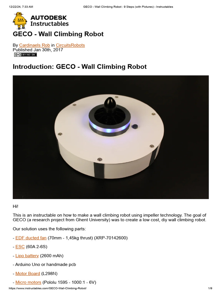 GECO - Wall Climbing Robot - 9 Steps (With Pictures) - Instructables | PDF | Arduino | Printed ...