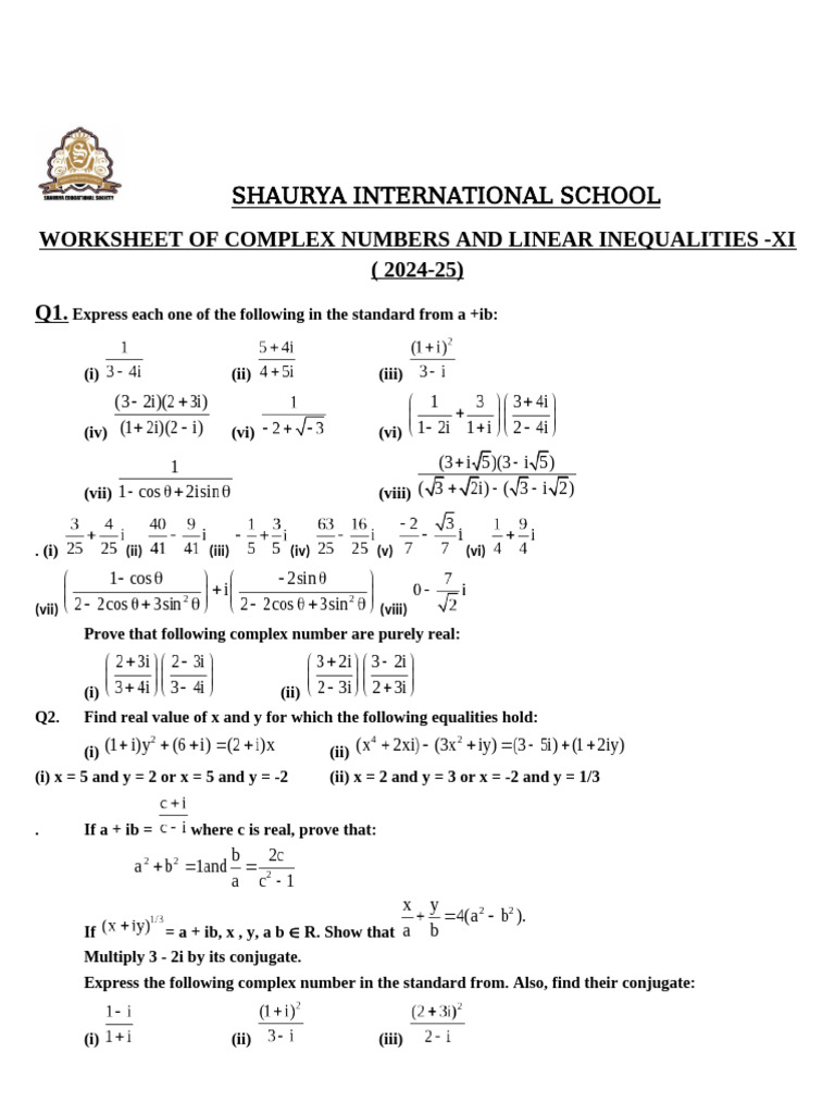 Complex Numbers & Linear Inequalities XI | PDF | Fahrenheit | Complex ...
