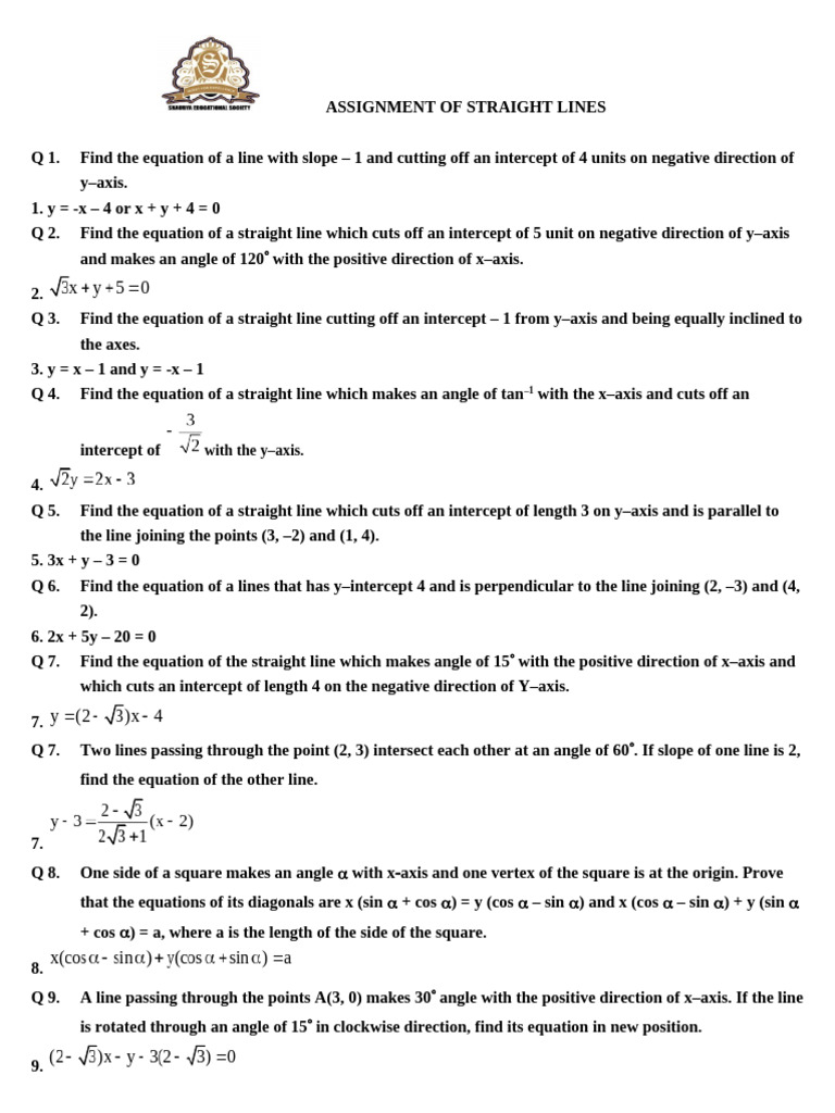 Assignment of Straight Lines | PDF | Line (Geometry) | Perpendicular