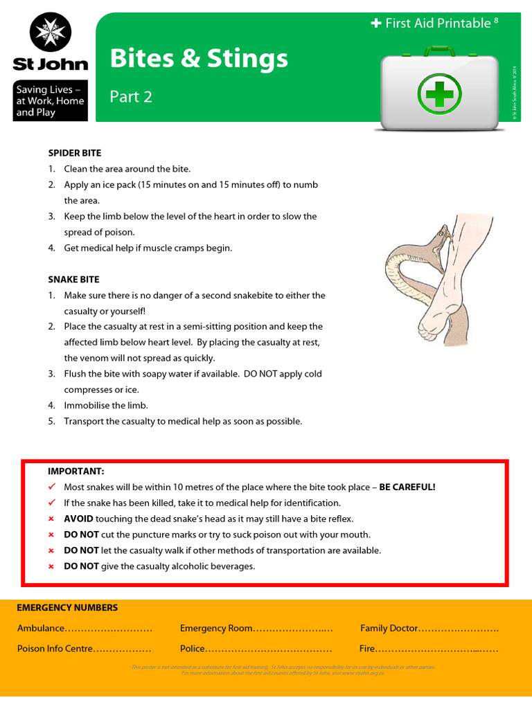 First Aid for Bites and Stings Guide | PDF