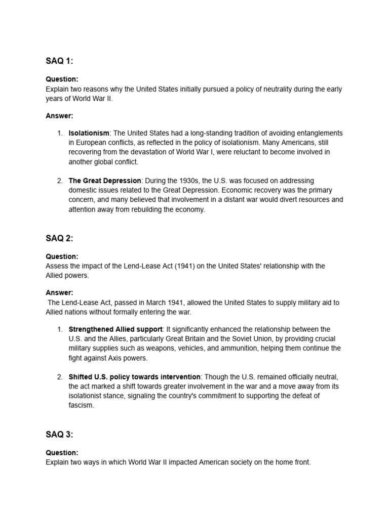 WWII SAQ Practice Set 1 | PDF