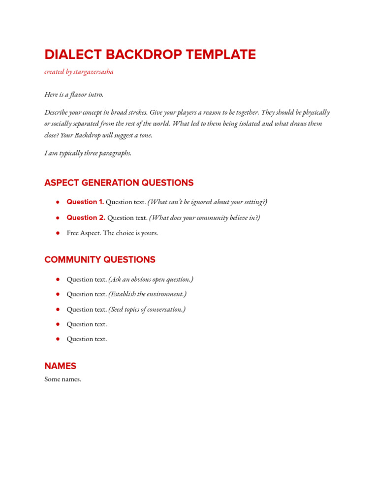 Dialect Backdrop Template by Stargazersasha | PDF