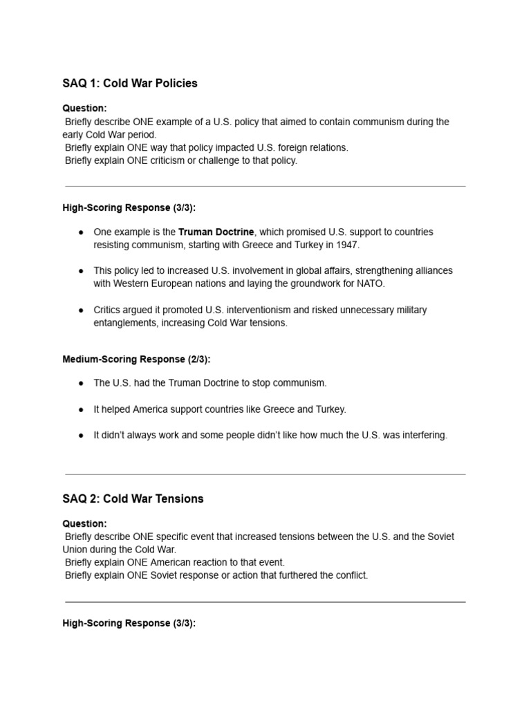 Cold War SAQ Set (With Scoring Key) | PDF | Cold War | Mc Carthyism