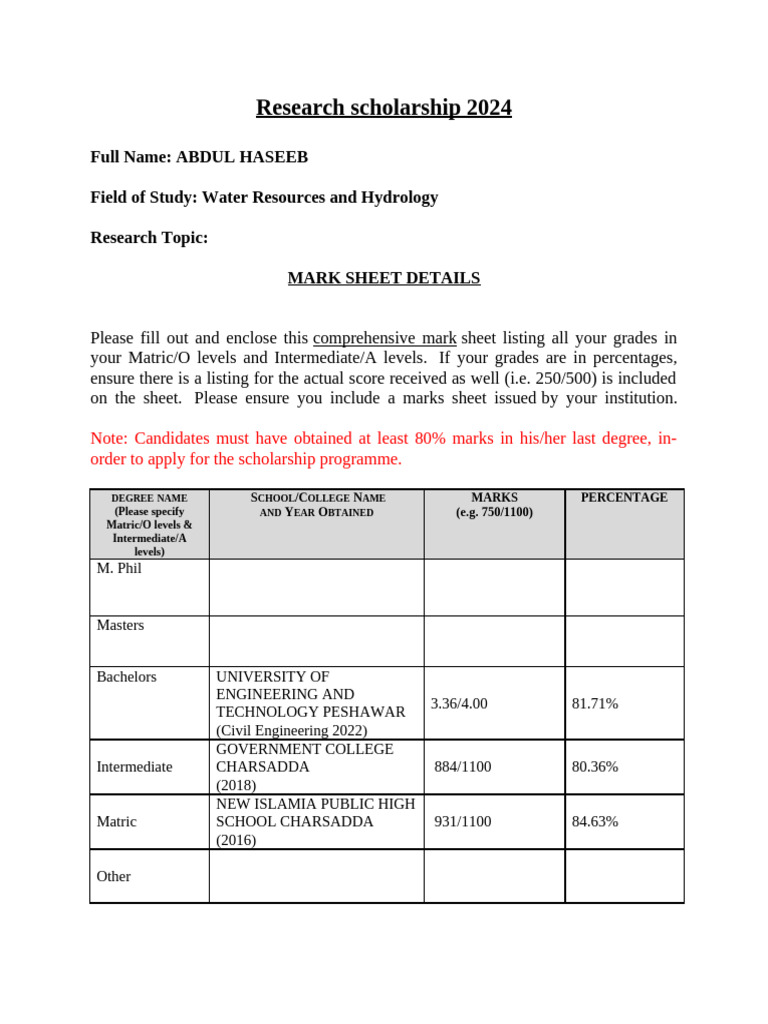 MARK SHEET Form | PDF