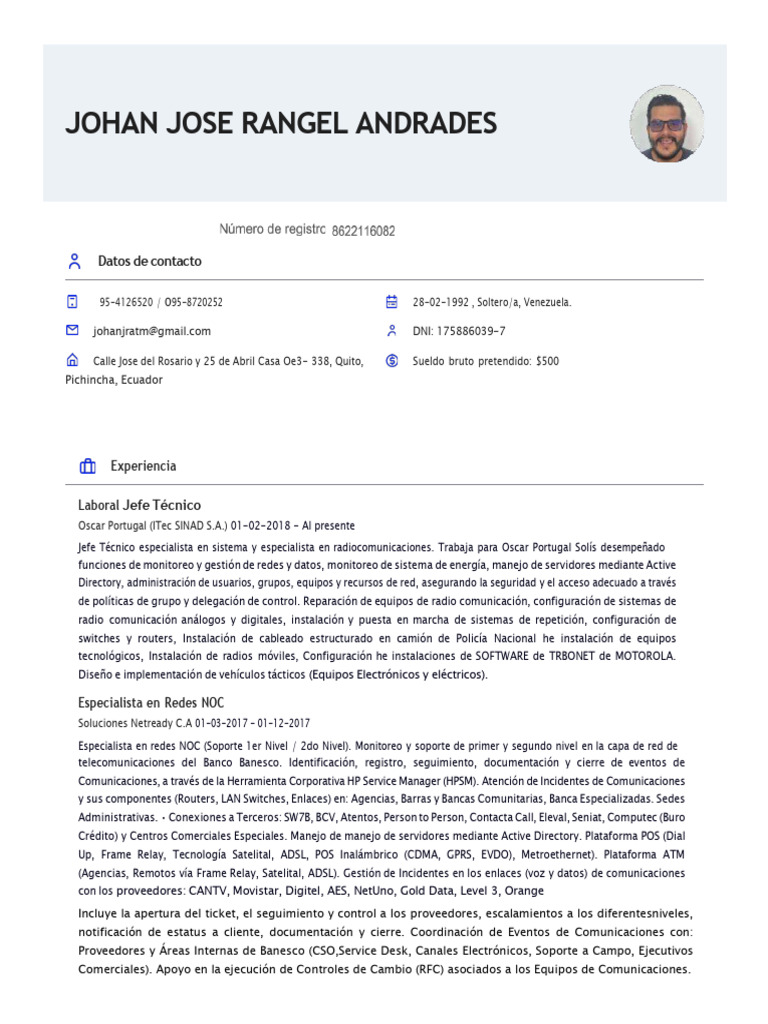 CV JOHAN R C 2025 - 1-35 - Compressed | PDF | Visa de viaje | Telecomunicaciones