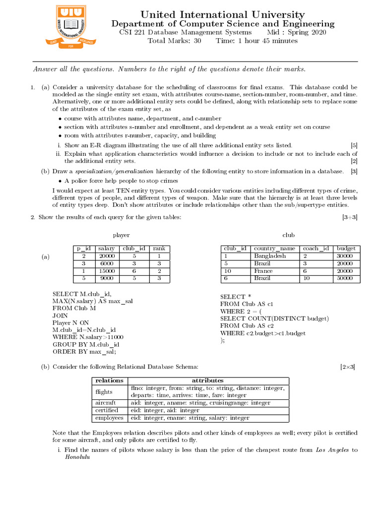 Database Management Systems Midterm Exam | PDF | Databases ...
