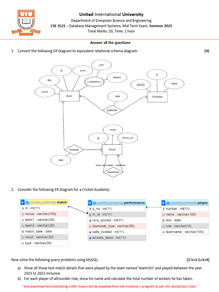 Mid Term Question 212 CSE3521 | PDF | Data Management | Databases
