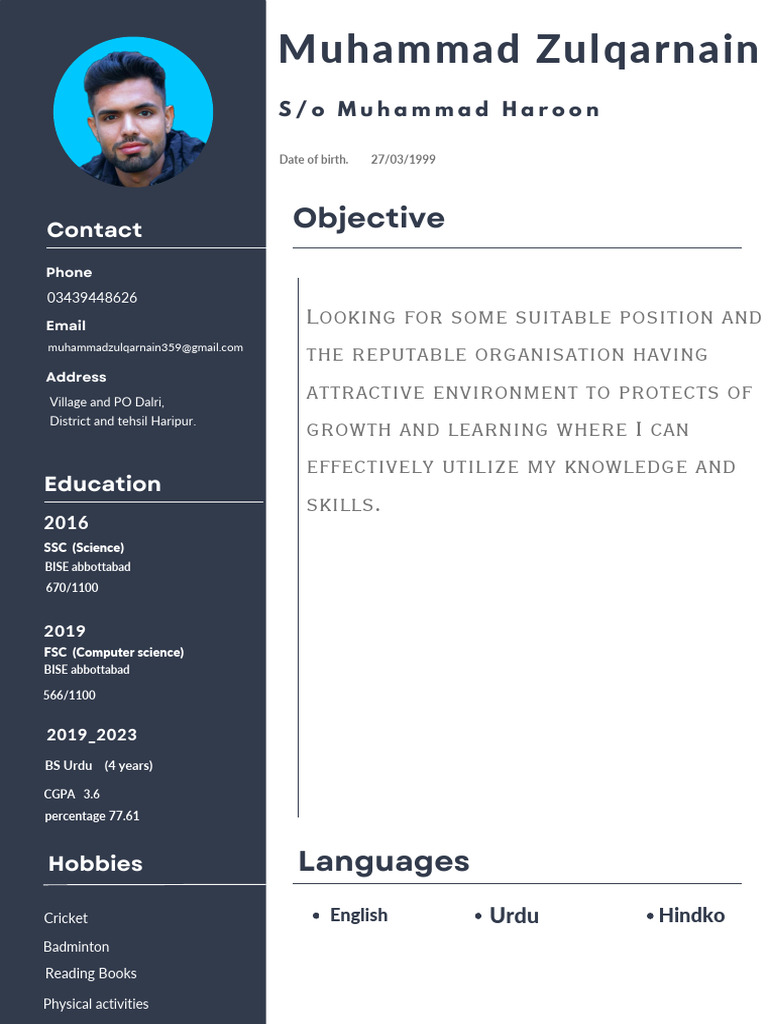 Muhammad Zulqarnain: Objective | PDF