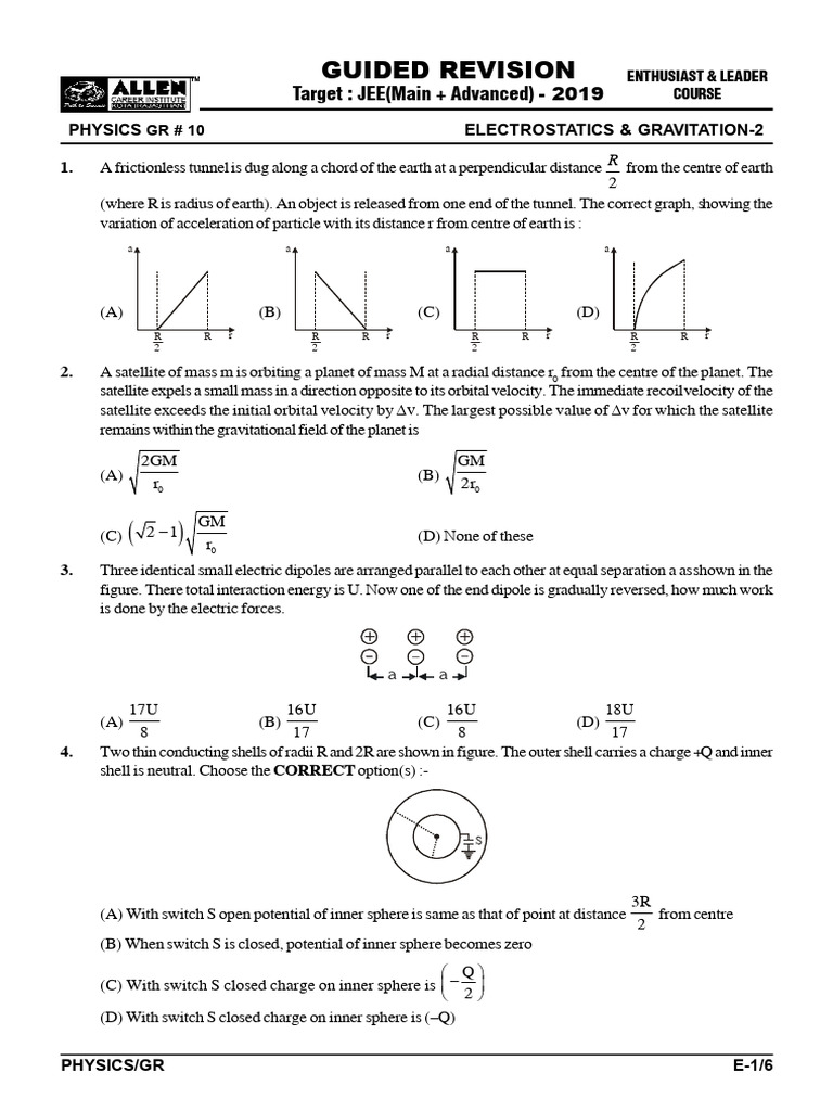 GR #10 (Electrostatics - Gravitation-2) | PDF | Sphere | Torque