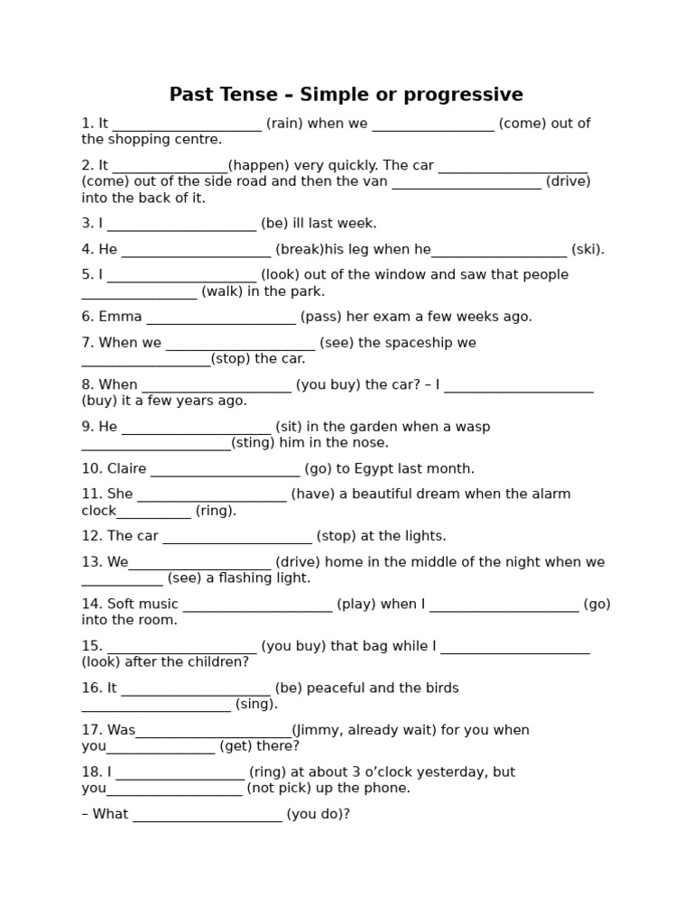 Past Progressive Tense Exercises | PDF