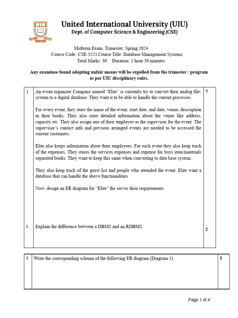 Database Management Systems Midterm Exam | PDF | Databases | Information Science