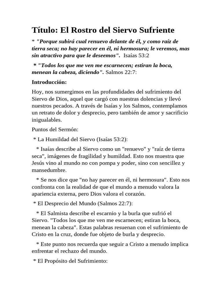 Sermon - El Rostro Del Siervo | PDF | Amor | Sufrimiento
