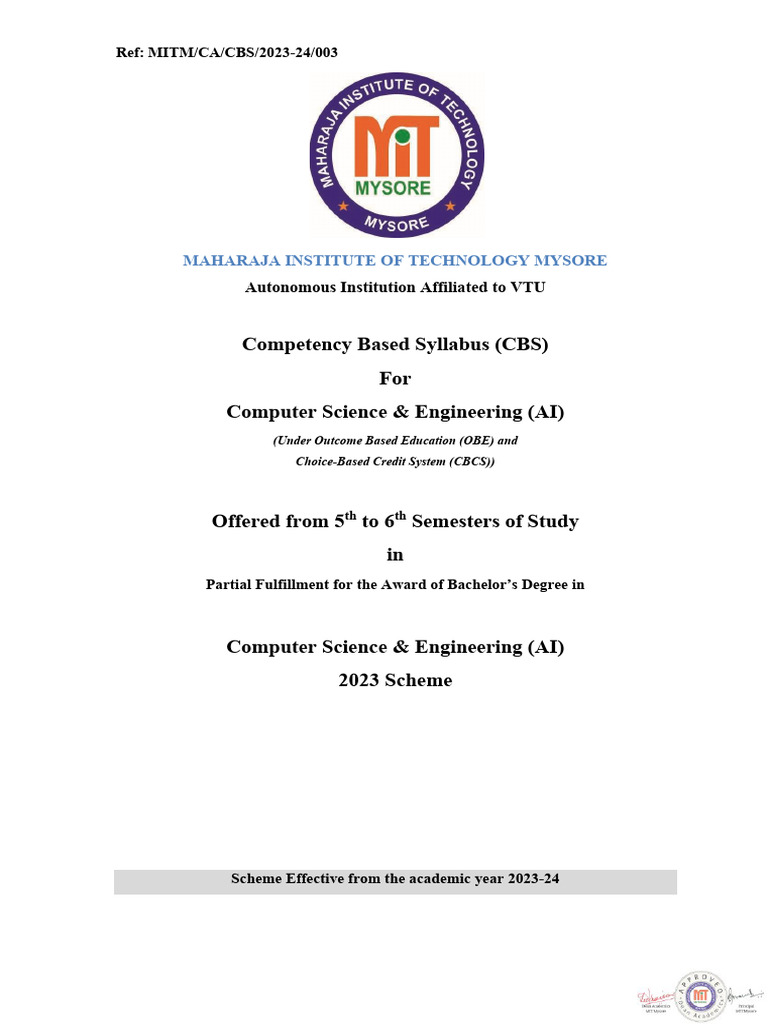 2023 Scheme BE AI 3rd Year CBS Syllabus TENTATIVE Min | PDF | Machine Learning | Computer Network