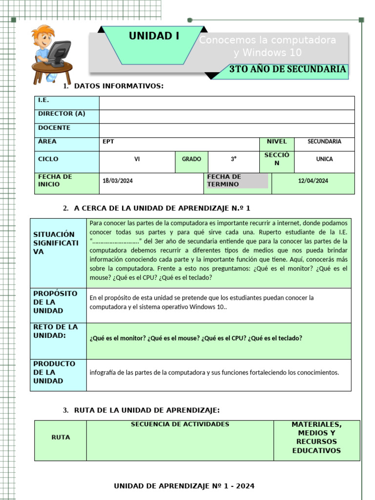 3º Unidad I Ept - 2024 | PDF | Aprendizaje | Enseñando