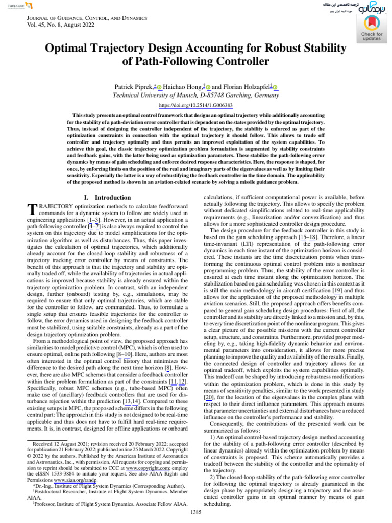 Optimal Trajectory Design Accounting For Robust Stability of Path ...