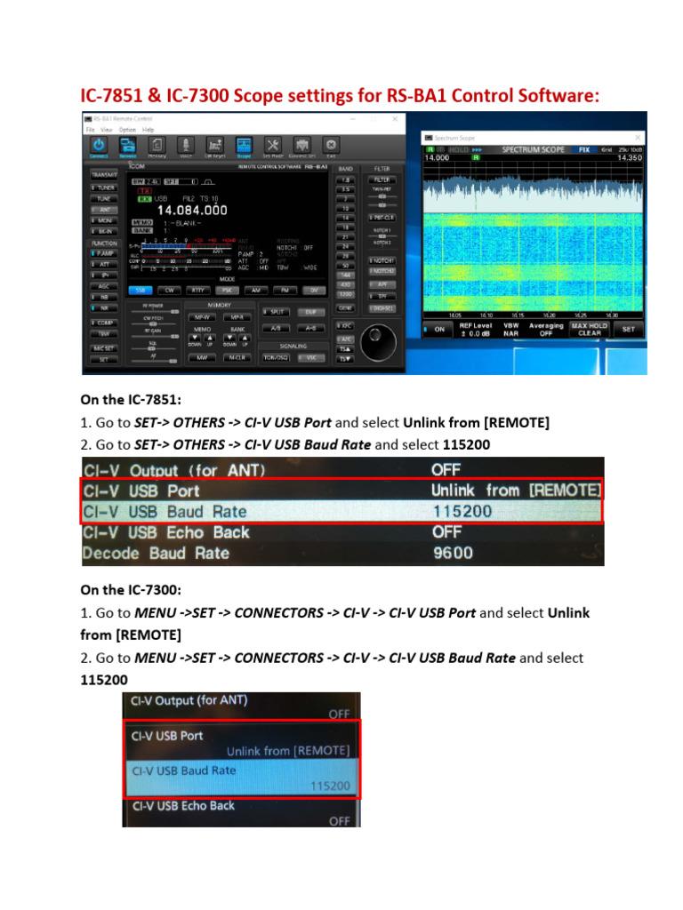 IC-7851 - IC-7300 Scope Settings For RS - BA1 | PDF