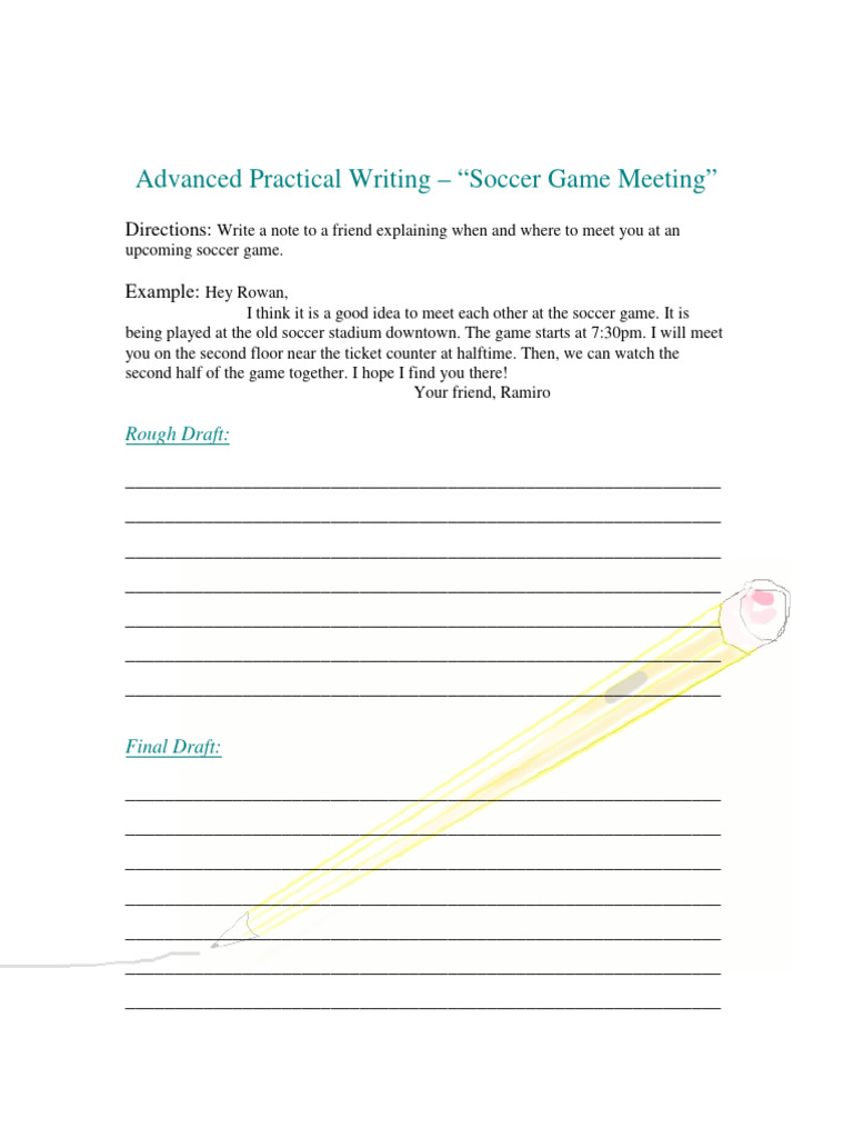Advanced Practical Writing Prompts Soccer Game Meeting | PDF