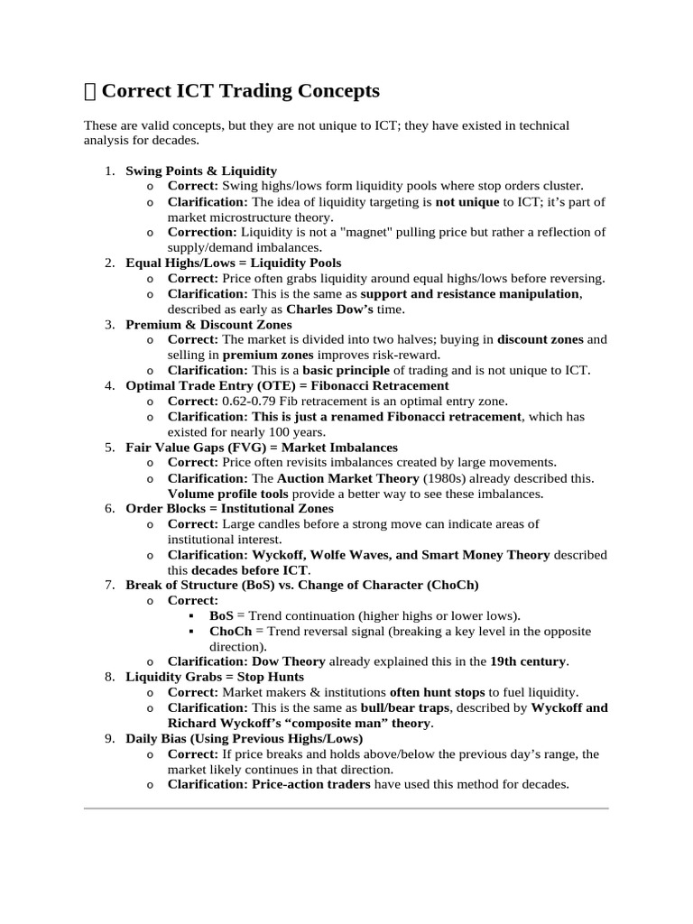 Correct ICT Trading Concepts | PDF | Market Trend | Market Liquidity