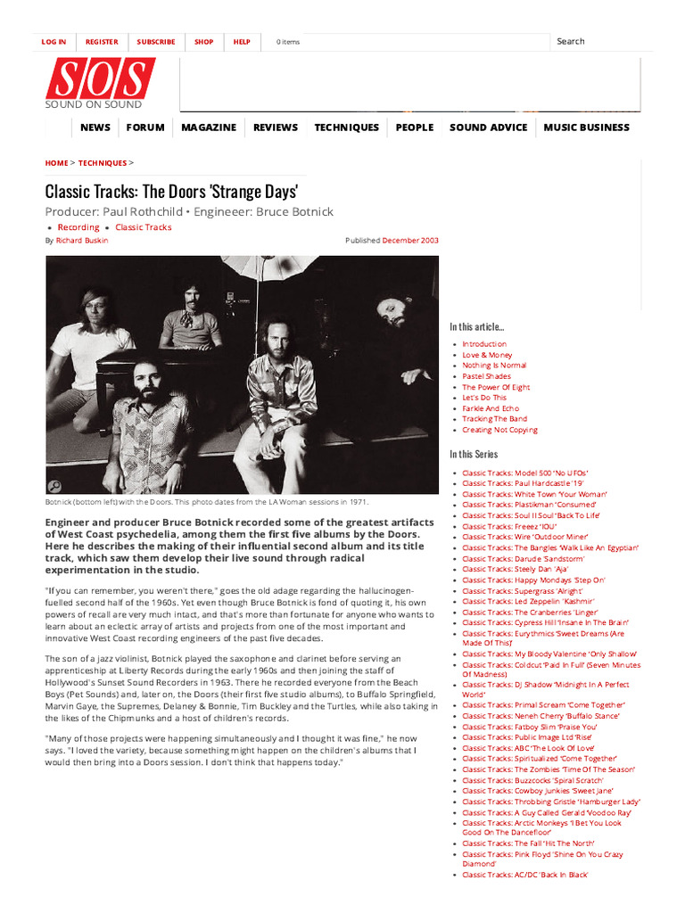 Classic Doors Tracks - 'Strange Days' | PDF | Sound Recording