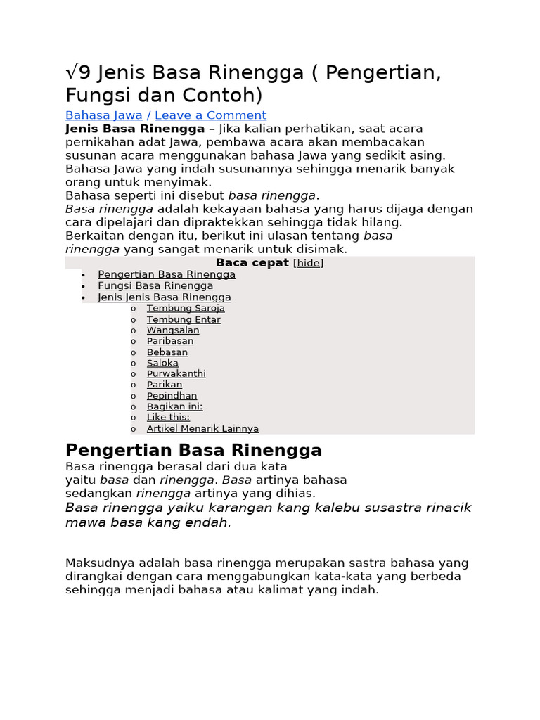 Jenis-jenis Basa Rinengga dalam Bahasa Jawa | PDF