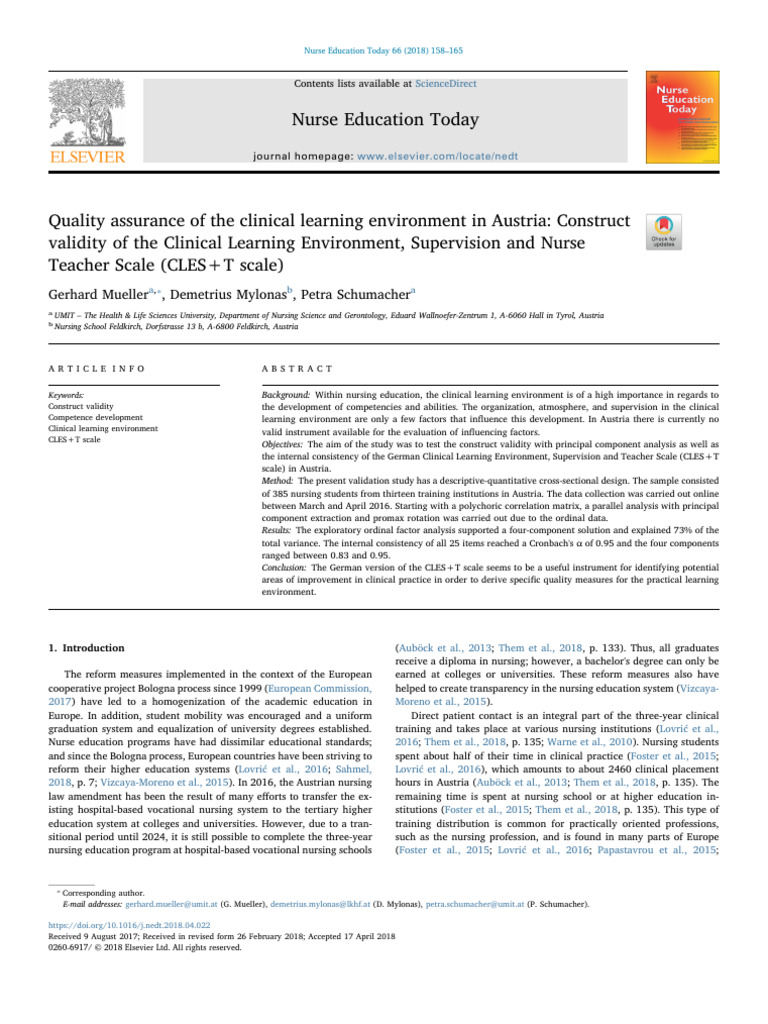 Quality Assurance of The Clinical Learning Environment in Austria ...