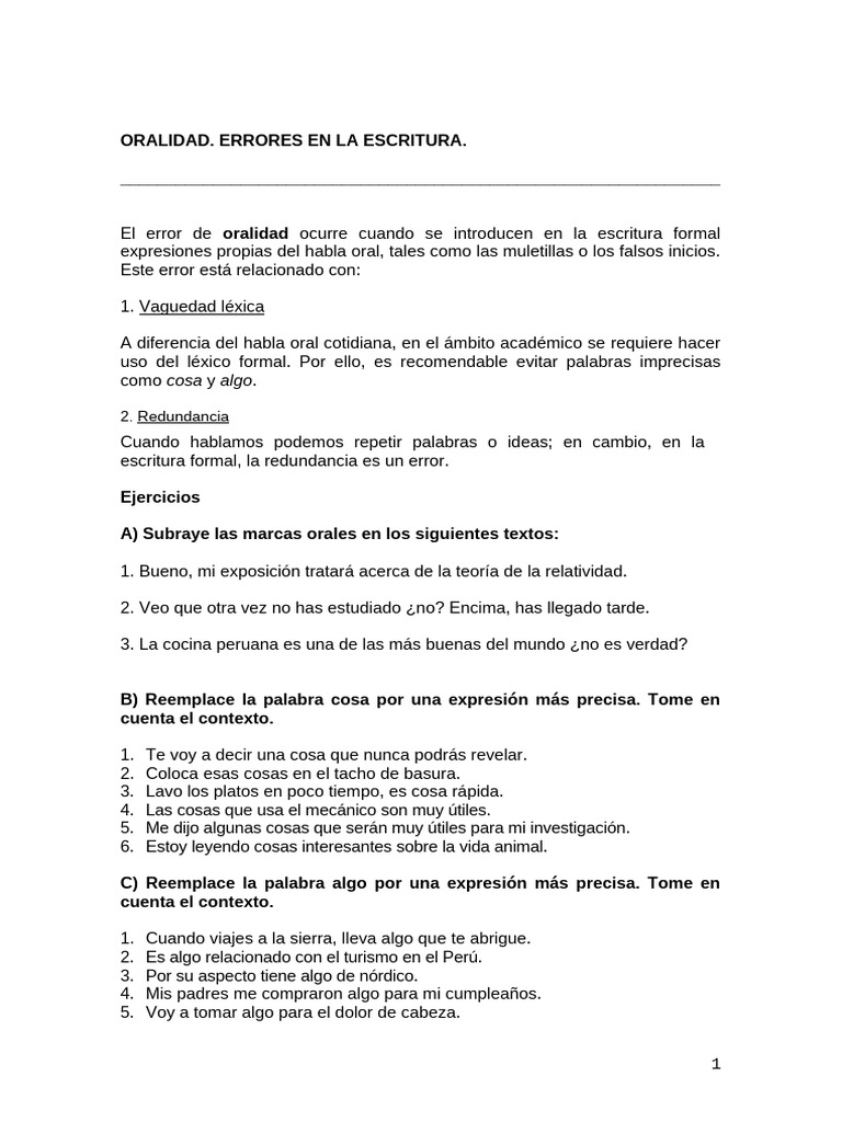 Oralidad - Errores en La Escritura | PDF