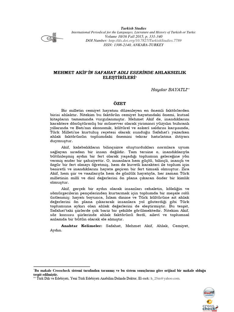 Mehmet Akifin Safahat Adli Eserinde Ahla | PDF | Morality | Knowledge