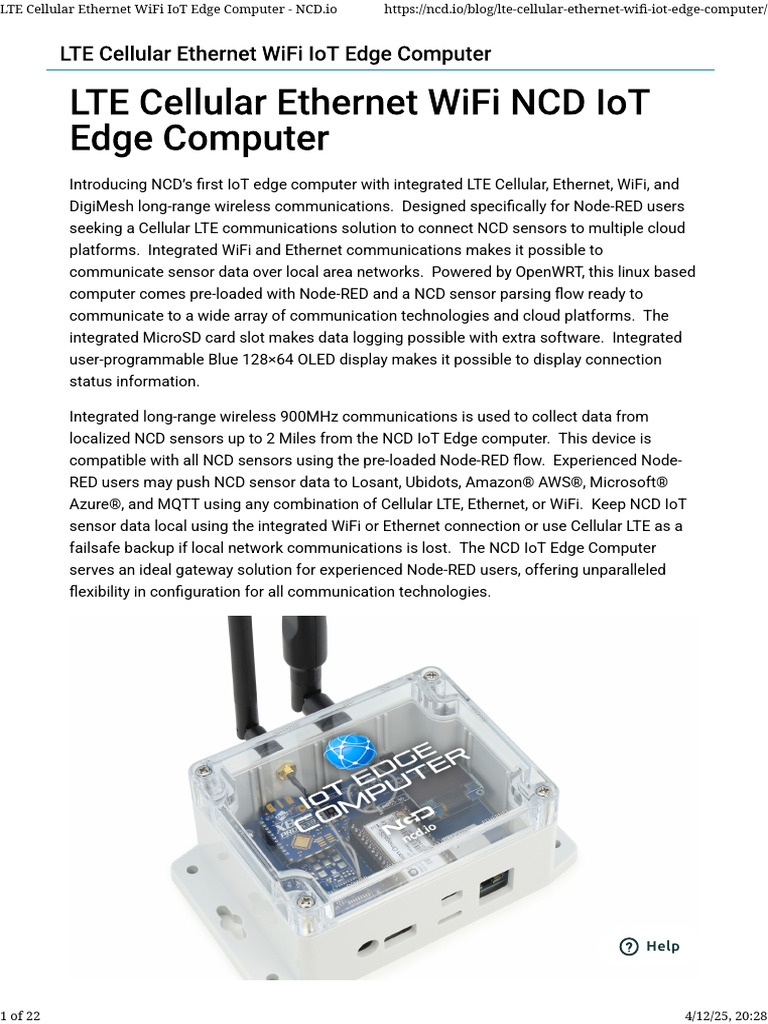 LTE Cellular Ethernet WiFi IoT Edge Computer - NCD - Io | PDF | Wi Fi ...