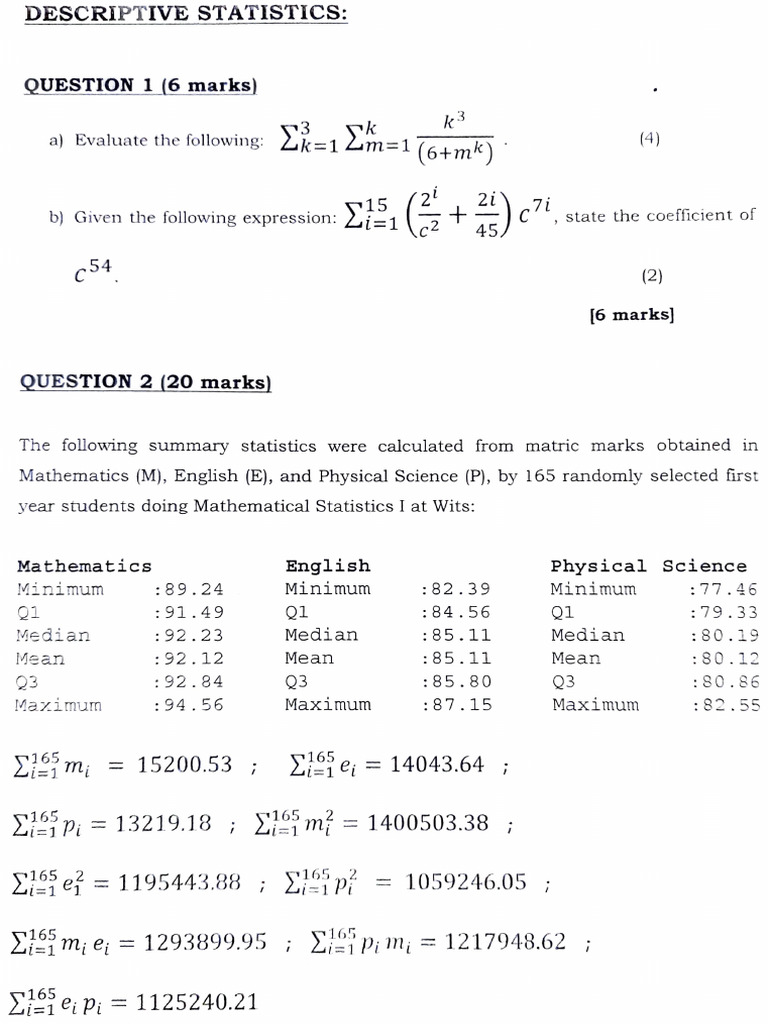 April Test-Descriptive Statistics | PDF | Mean | Statistics