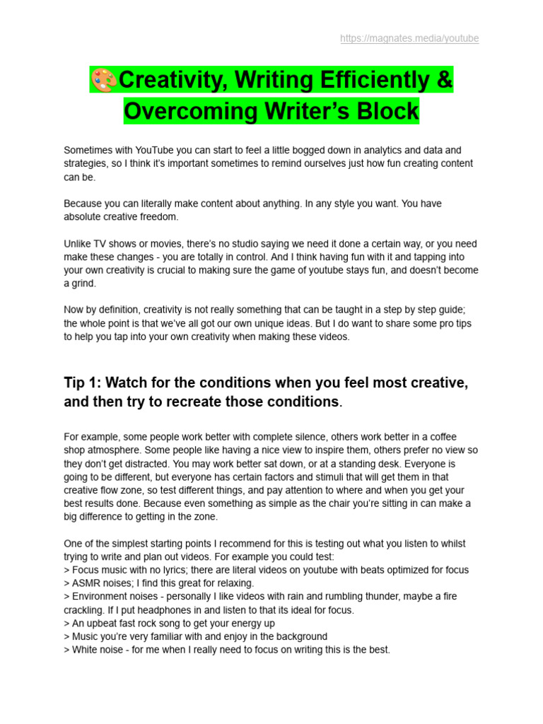 Boost YouTube Creativity & Writing Tips | PDF | Creativity | You Tube