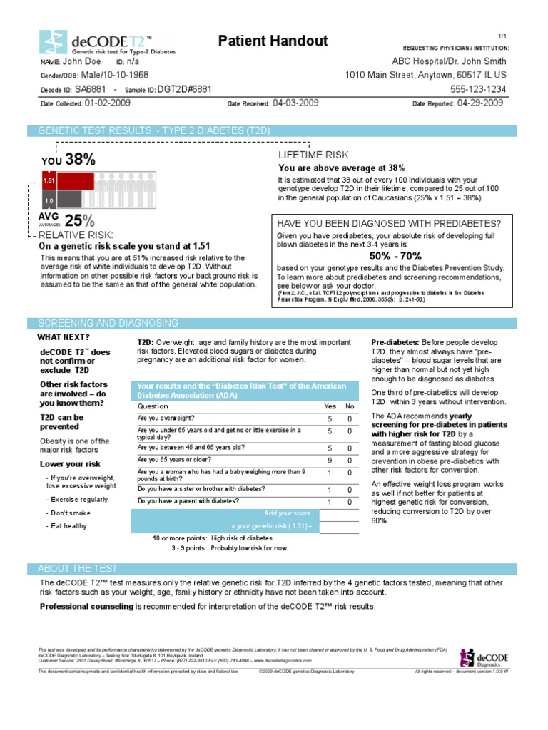 Patient Handout: Lifetime Risk | PDF | Prediabetes | Diabetes Mellitus ...