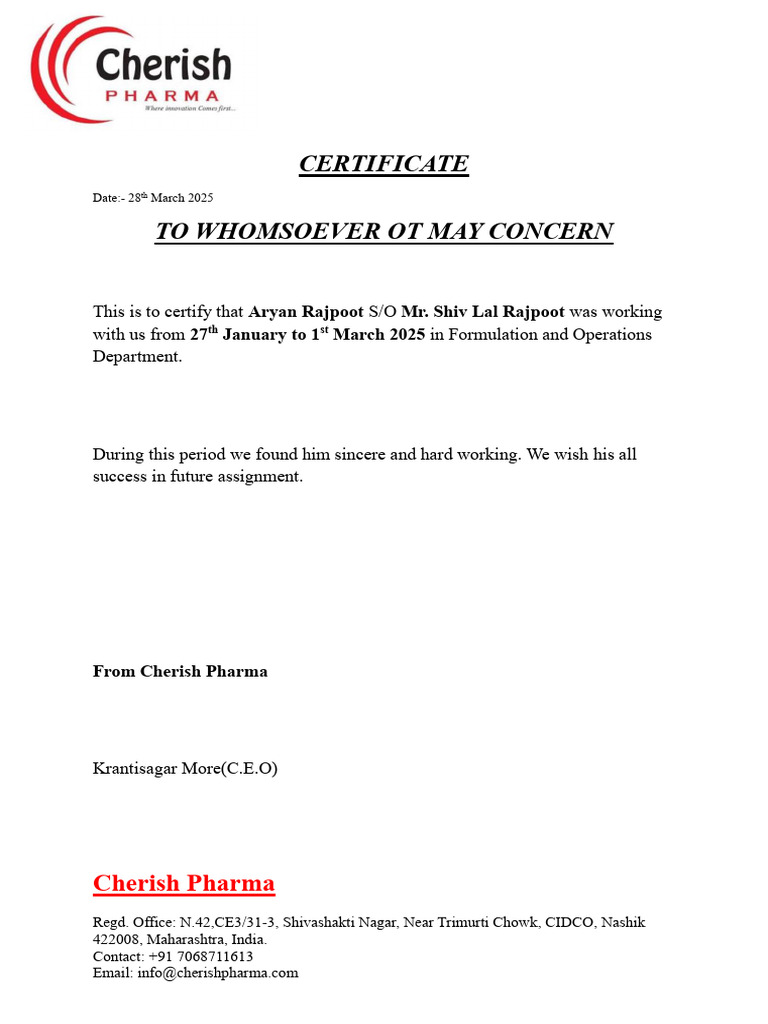 Aryan Rajpoot Industrial Certificate-1 | PDF